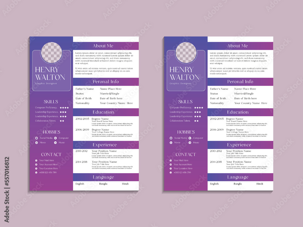 Professional Minimal Curriculum Vitea Resume Template Design. Stock ...