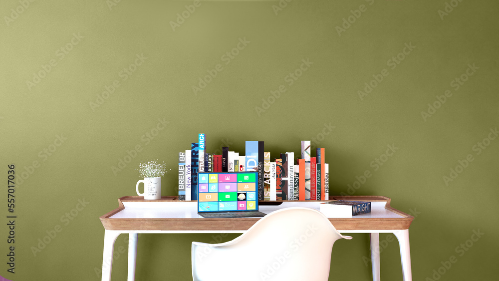 render de escritorio con iluminación de día para proyectos de ...
