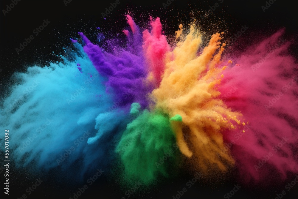 Colorful rainbow powder explosion on black background Stock ...