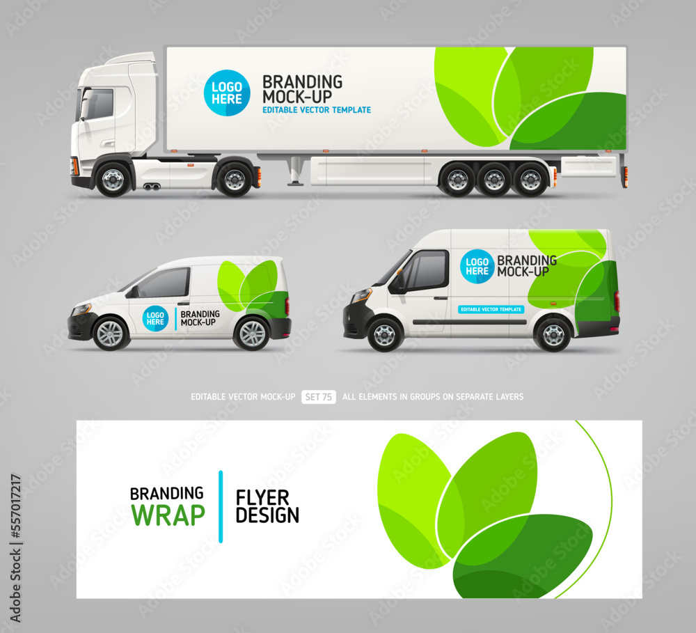 Van Truck vector mockup set with wrap design for branding and corporate ...
