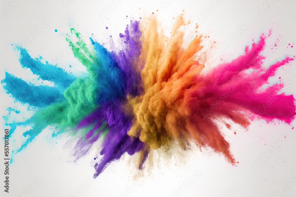 Colorful rainbow powder explosion on white background Stock ...