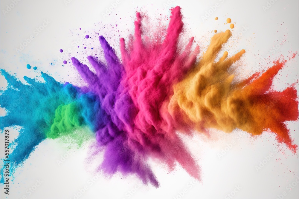 Colorful rainbow powder explosion on white background Stock ...