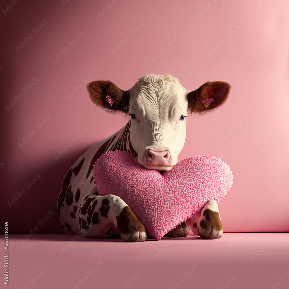 Cute Valentine's Day card image of an adorable white and brown cow ...