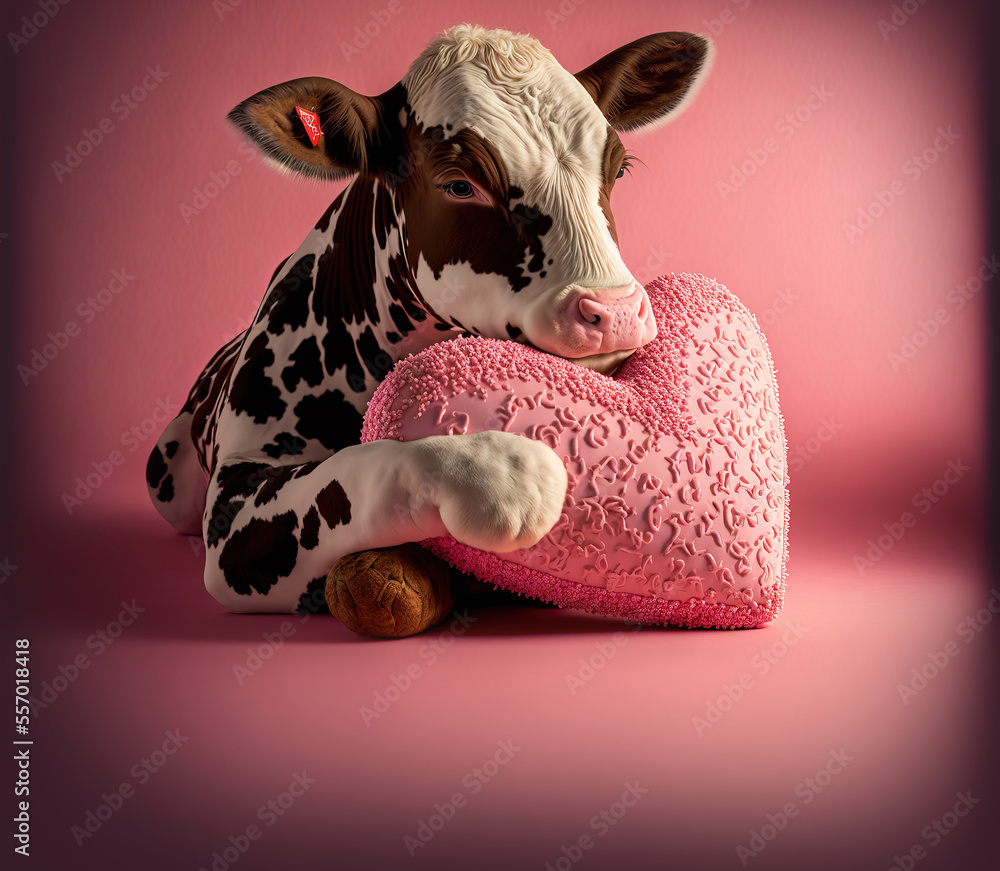 Cute Valentine's Day card image of an adorable white and brown cow ...