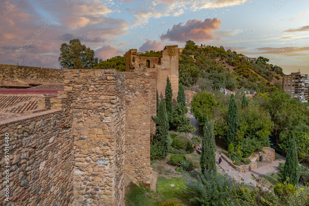 The Alcazaba interior, citadel of Malaga city. Interiors and courtyards ...