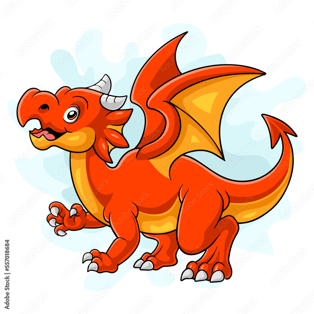 Cartoon Red dragon on white background Stock Vector | Adobe Stock