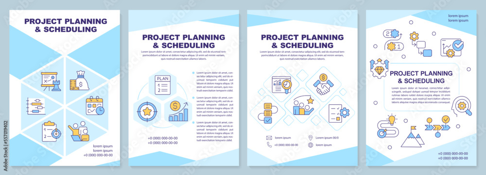 Project planning and scheduling blue brochure template. Leaflet design ...