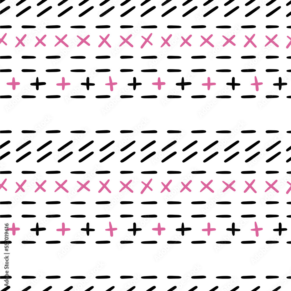 Stitches, scissor, sewing and knitting set. Black and white doodles ...