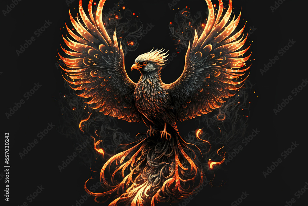 Illustration of a phoenix in fire. Symbol of rebirth. Fenix with ...