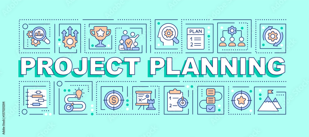 Project planning word concepts turquoise banner. Task management ...
