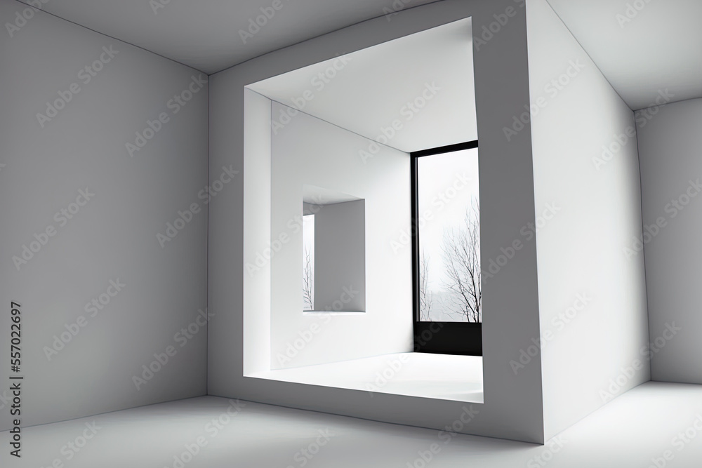 simple white interior of an abstract building with a window. and ...