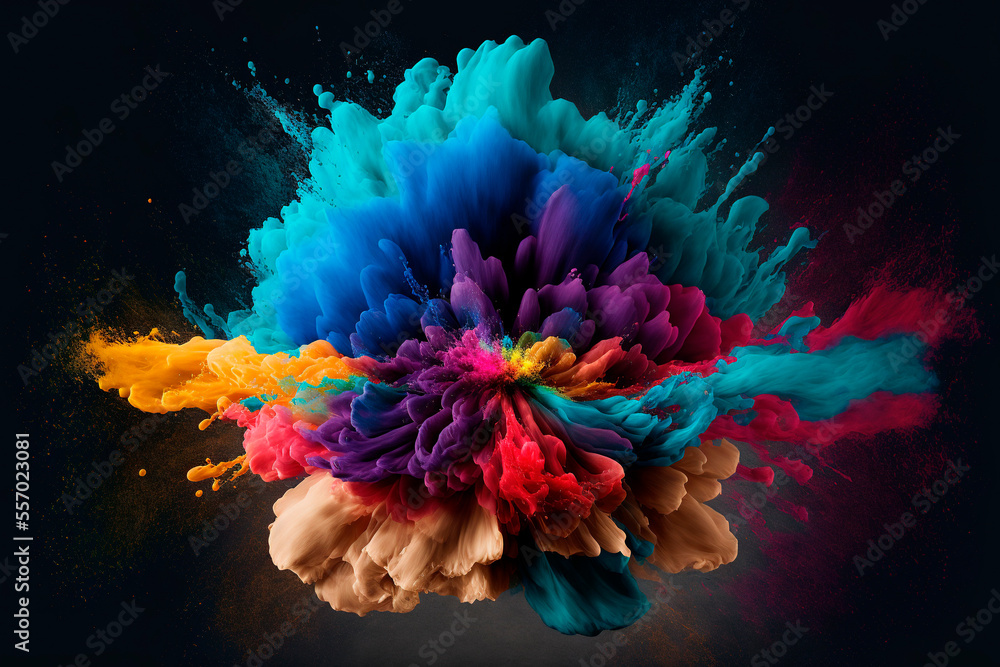 Colorful powder explosion on black background. AI Stock Illustration ...