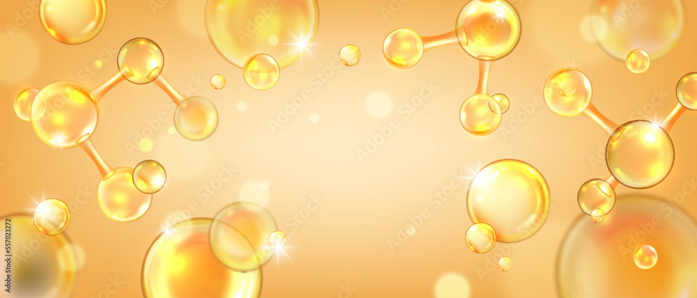 Gold collagen background, peptide molecule background, 3D jojoba oil ...