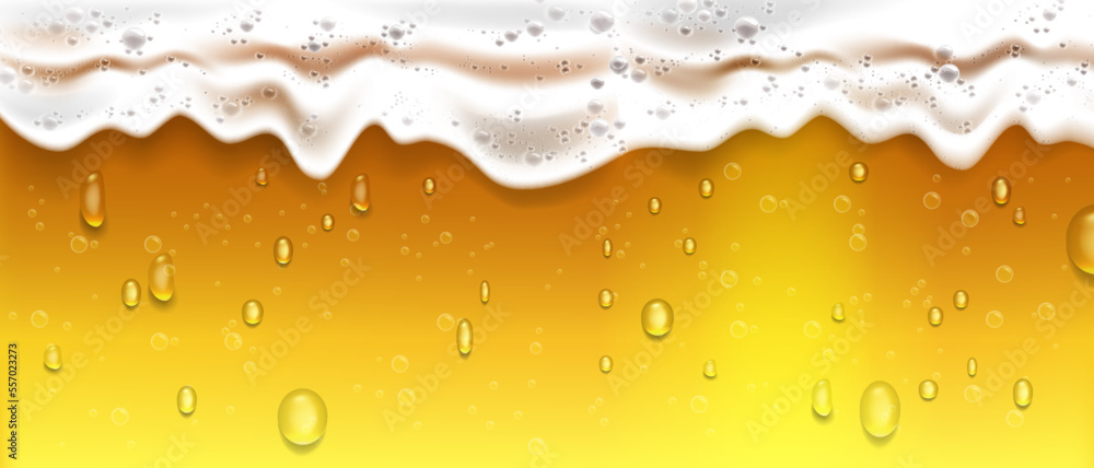 Beer foam background, sparkling fizzy beverage texture, vector summer ...