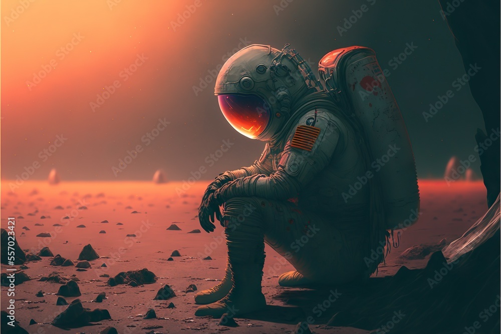 Sad and Lonely Astronaut Illustration. Generative AI Stock Illustration ...