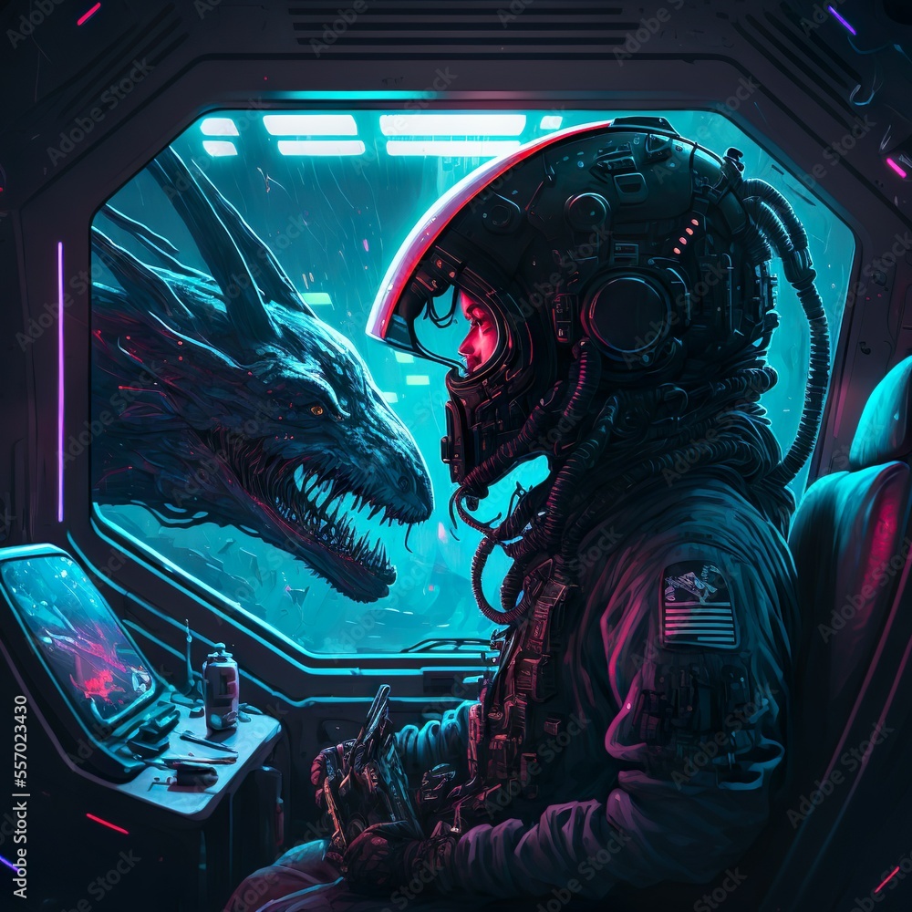 Astronaut and Alien in Space Stock Illustration | Adobe Stock