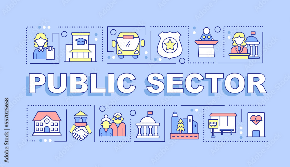 Public sector word concepts purple banner. Services and enterprises. Infographics with editable ...