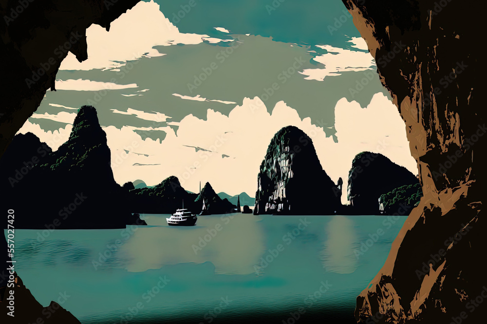 Ha Long Bay as seen from the cruise ship. Generative AI Stock ...