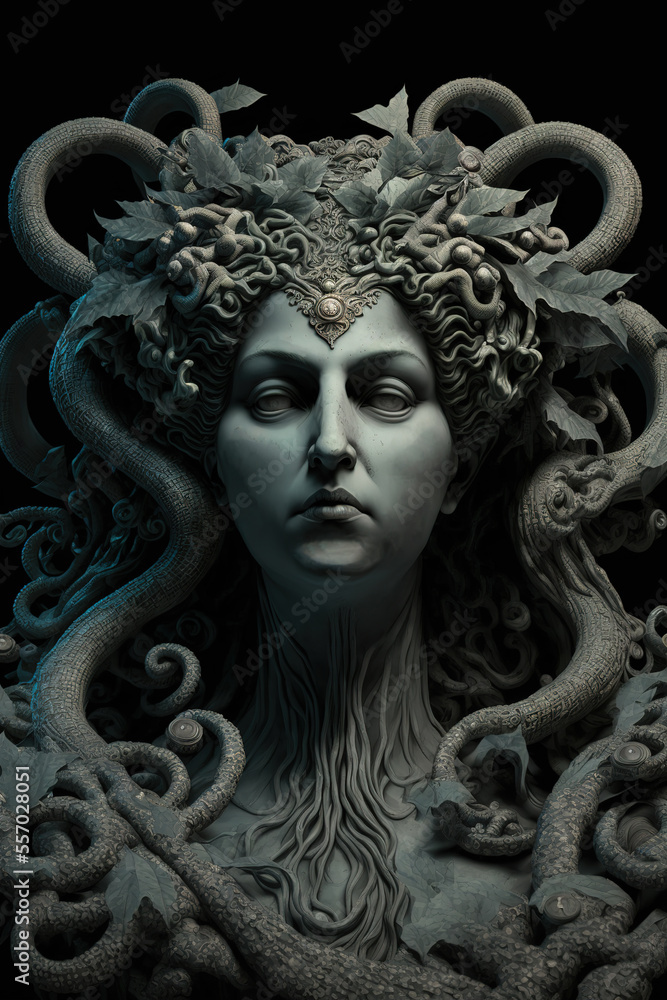 medusa gorgon, dark fantasy, statue, art illustration Stock ...