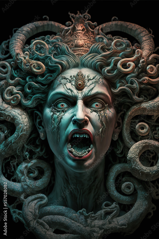 medusa gorgon, dark fantasy, statue, art illustration Stock Illustration | Adobe Stock