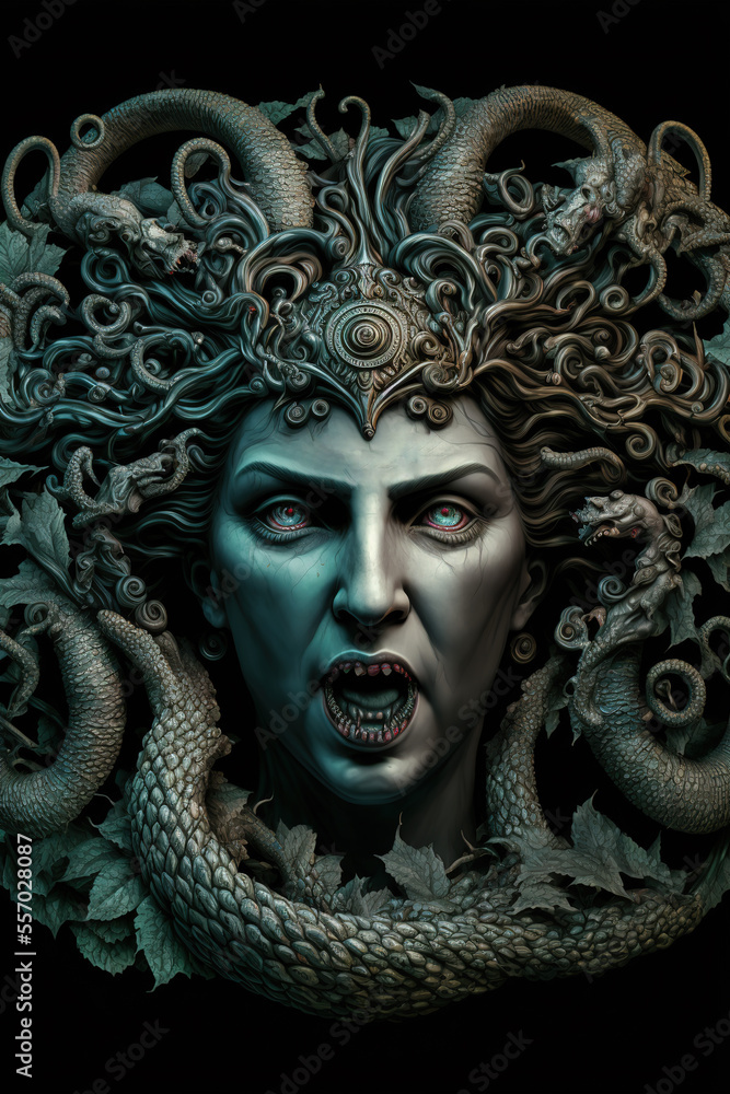 medusa gorgon, dark fantasy, statue, art illustration Stock Illustration | Adobe Stock