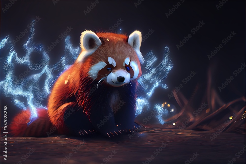 Anime style red panda with blue electric lightning. AI generated art ...