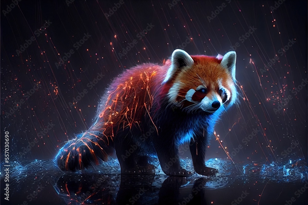 Anime style red panda with blue electric lightning. AI generated art ...