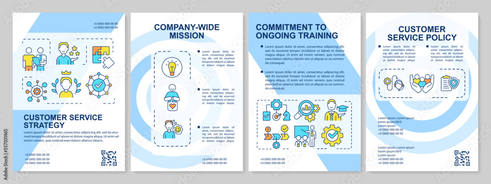 Strategy of customer service blue brochure template. Leaflet design ...