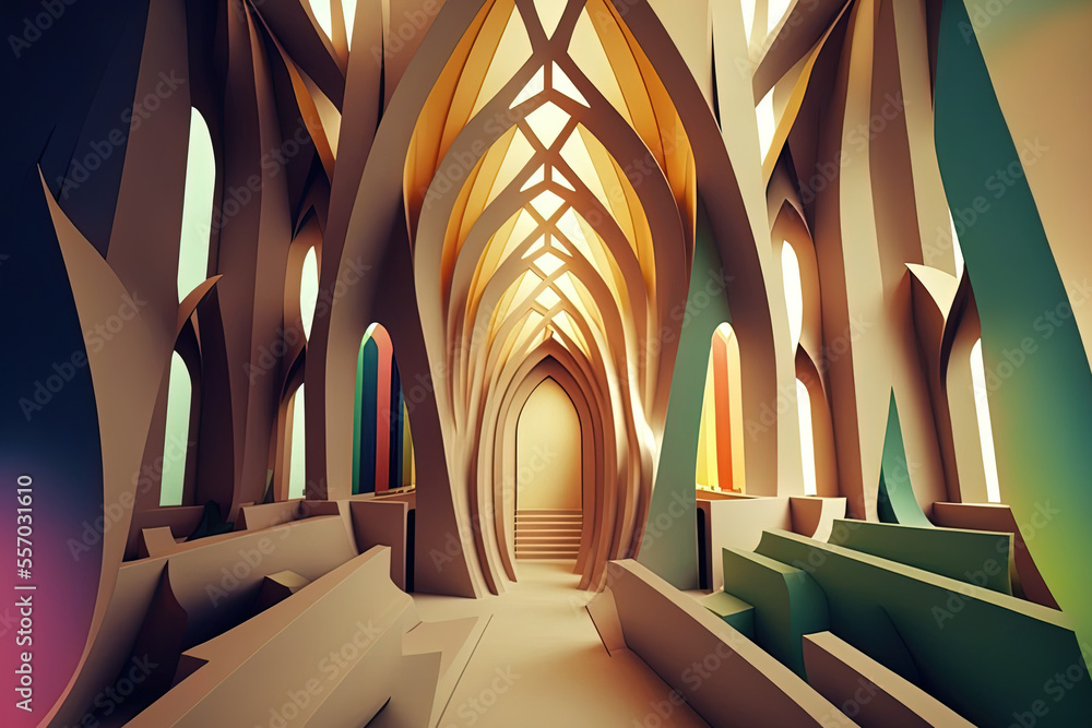 Beautiful church interior design. Generative AI Stock Illustration ...