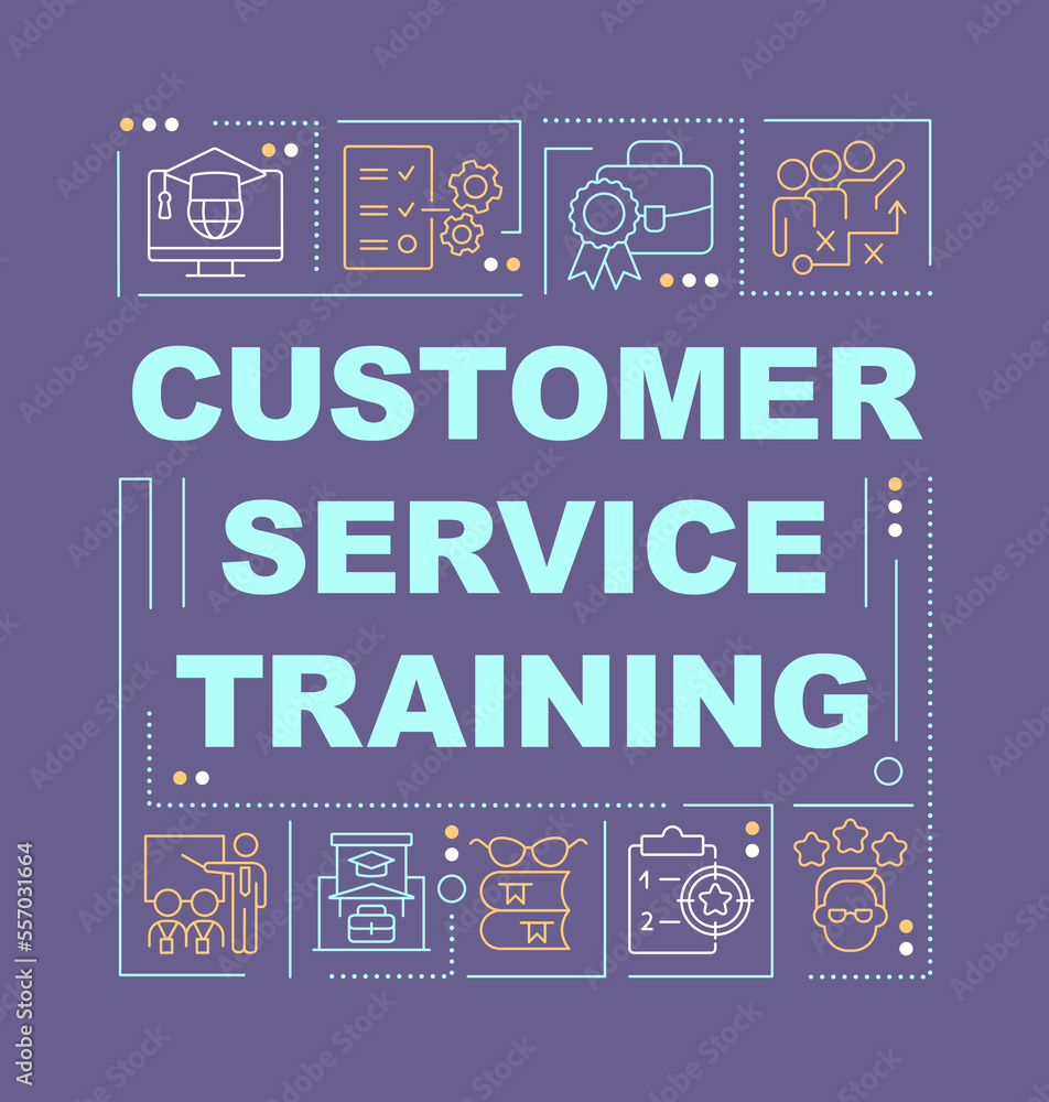 Training of customer service word concepts purple banner. Infographics ...