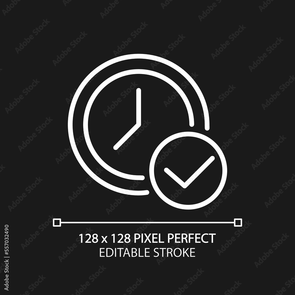 Clock with check mark pixel perfect white linear icon for dark theme ...