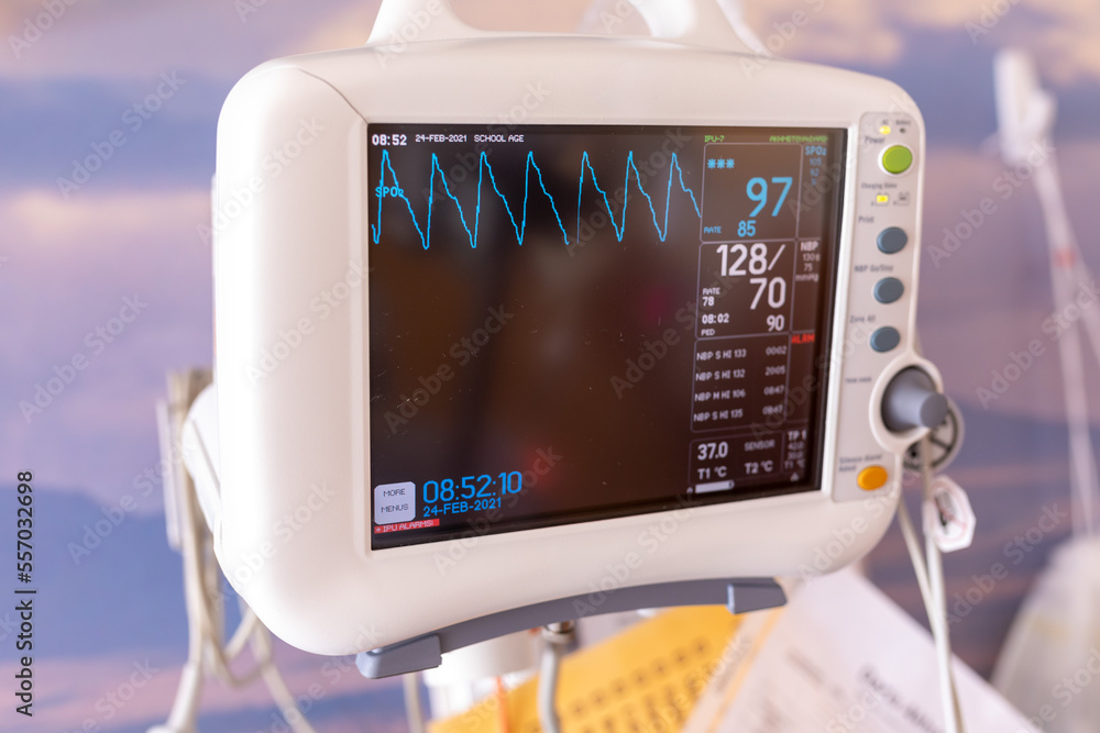 Medical vital signs monitor instrument in a hospital display and ...