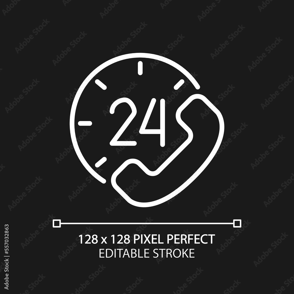 Round-the-clock support pixel perfect white linear icon for dark theme ...