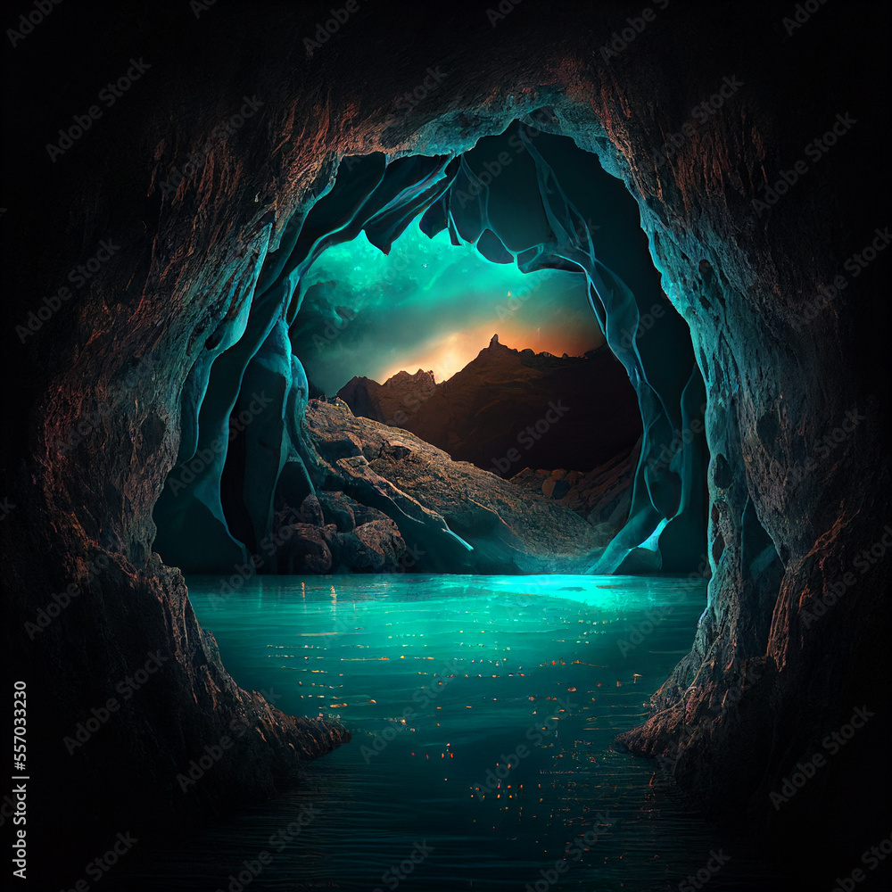 inside the magical cave. generative AI picture. Stock Illustration ...
