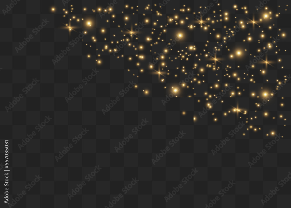 Yellow sparks glitter special light effect. Vector sparkles on transparent background. Sparkling ...