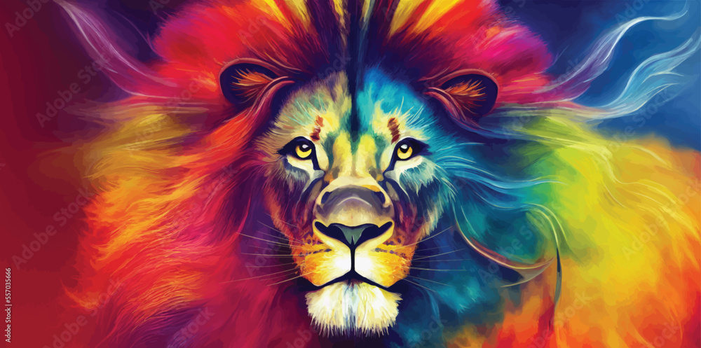 creative colorful lion king head on pop art style with soft mane and ...