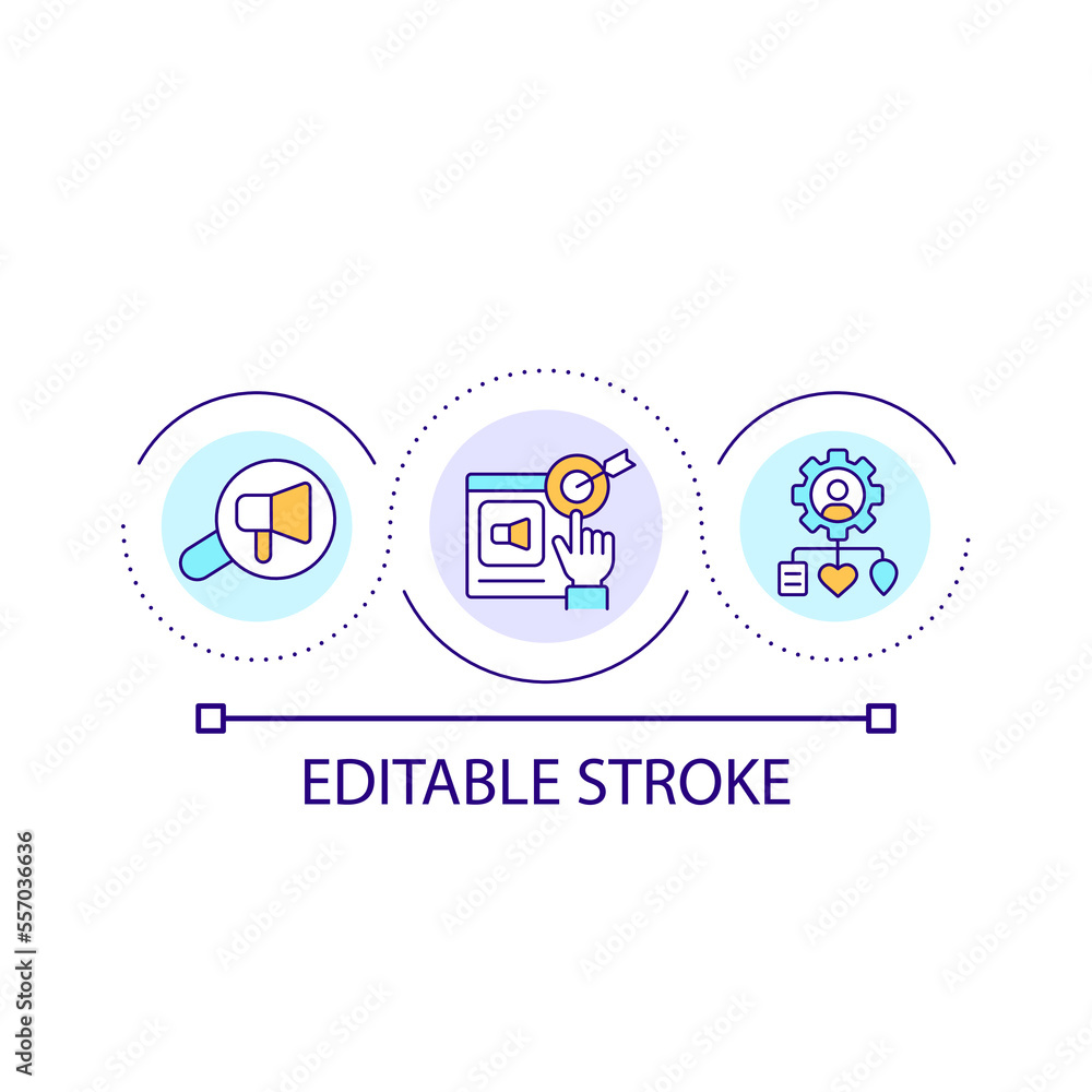 Determine promotional strategy loop concept icon. Marketing. Social ...