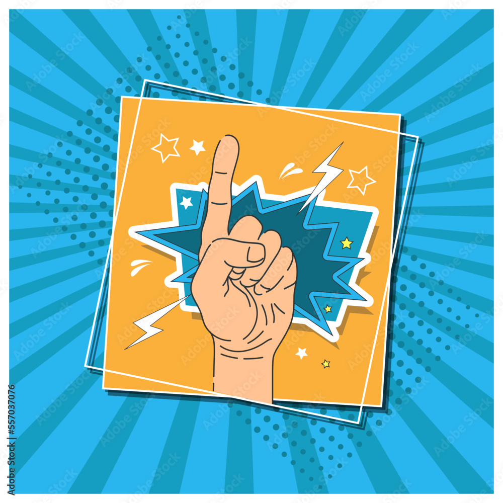 Man's hand with index finger pointing upwards on the background of ...