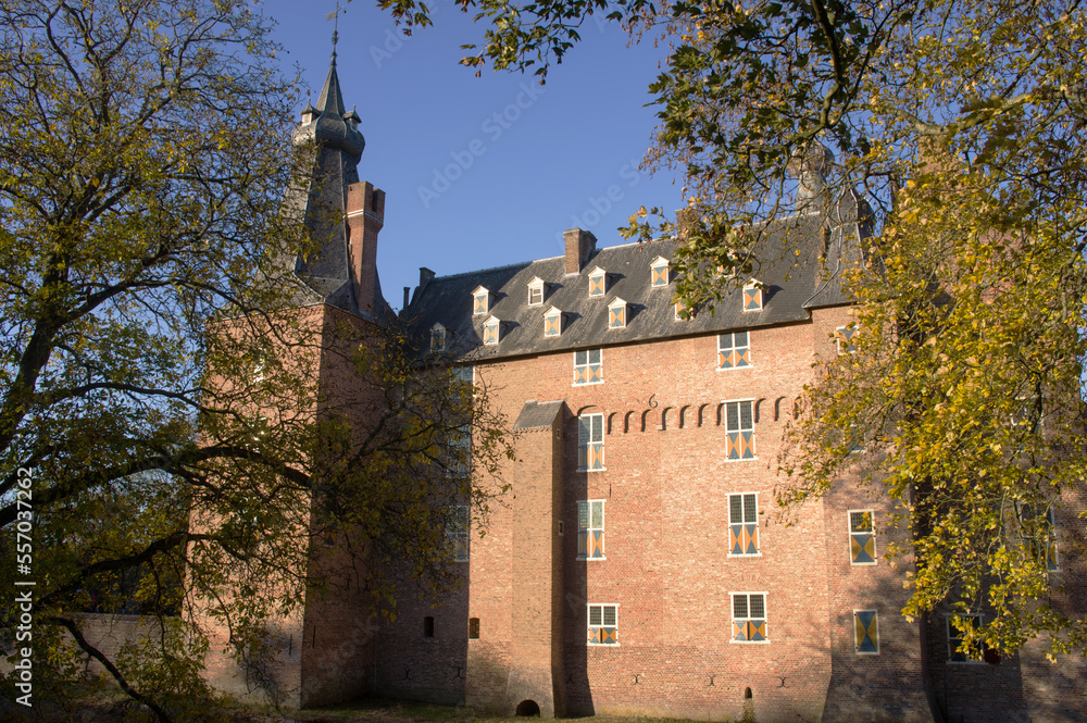 Facade of medieval castle Doorwerth in the village Doorwerth in the ...