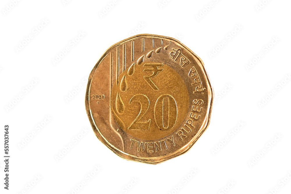 Twenty rupee Indian coin isolated on white background Stock Photo ...