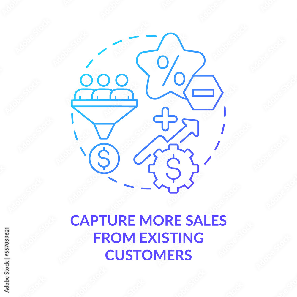 Capture more sales from existing customers blue gradient concept icon ...