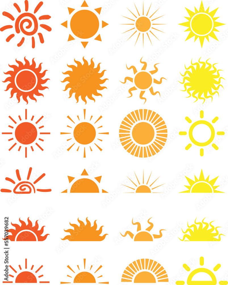 Sun set vector collection with 24 different full and half sun designs ...