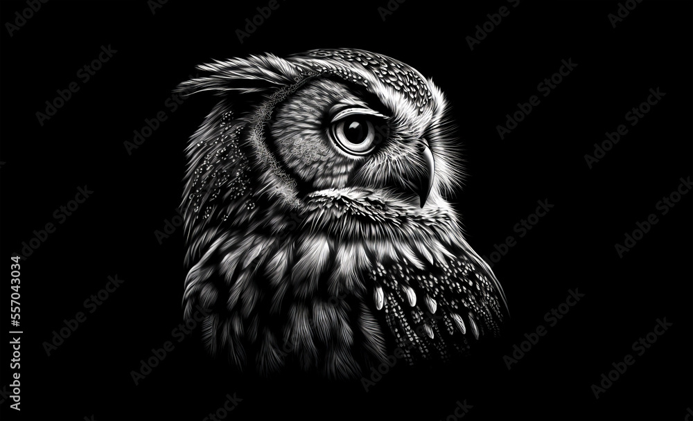 Beautiful owl on a black background. Bird of pray - owl close up ...
