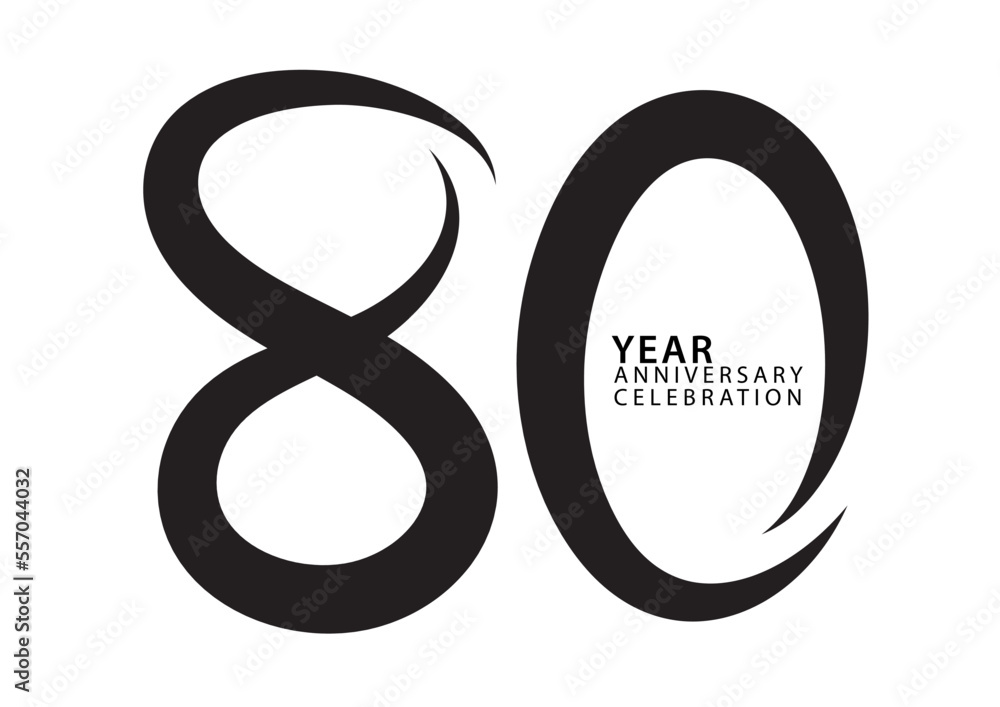 80 year anniversary celebration black color logotype vector, 80 number ...