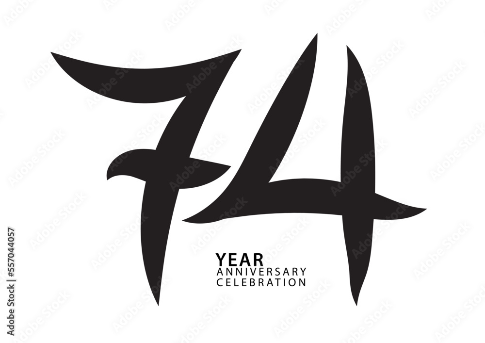 74 year anniversary celebration black color logotype vector, 74 number ...