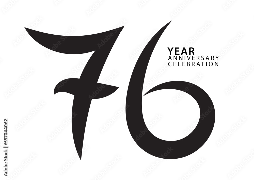 76 year anniversary celebration black color logotype vector, 76 number ...