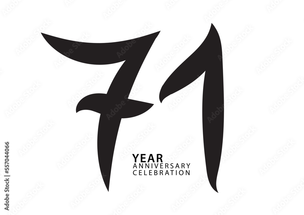 71 year anniversary celebration black color logotype vector, 71 number ...
