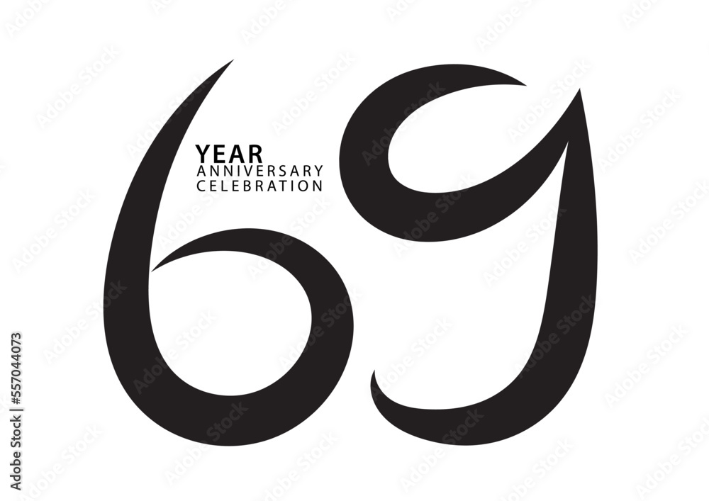 69 year anniversary celebration black color logotype vector, 69 number ...