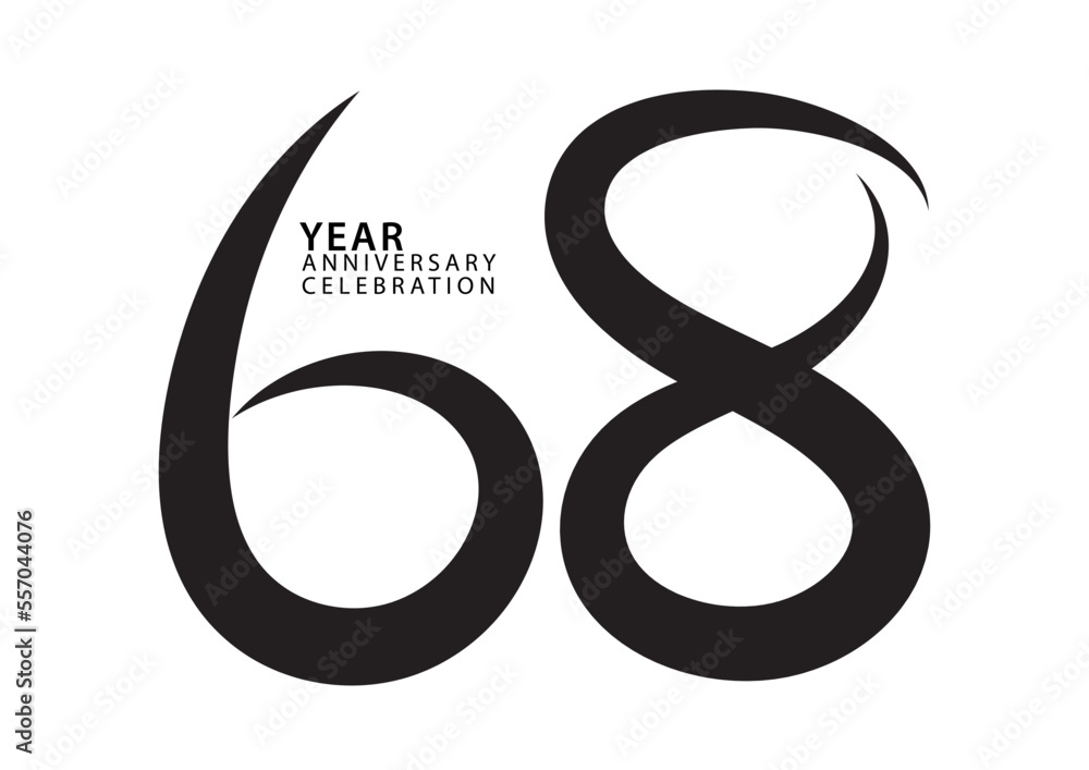 68 year anniversary celebration black color logotype vector, 68 number ...