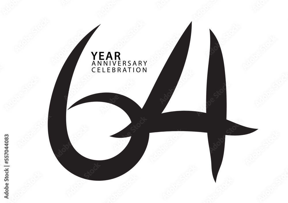 64 year anniversary celebration black color logotype vector, 64 number design, 64th Birthday ...